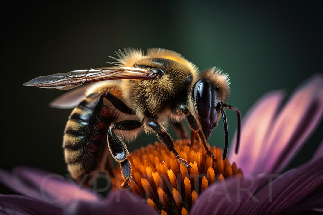 Photorealistic Macro Shot of Bee on Flower - Poster - Etsy