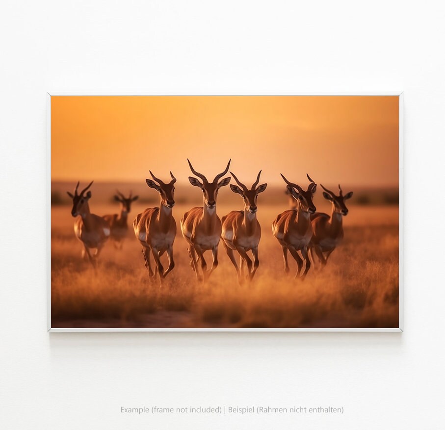 Antelope Herd Africa Printable Poster Savanna Sunset Animals Nature ...