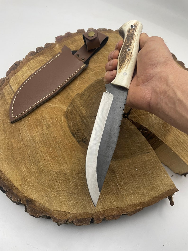 30 cm Handmade Stag Antler Handle Bushcraft Knife Custom Hunter Gifts ...
