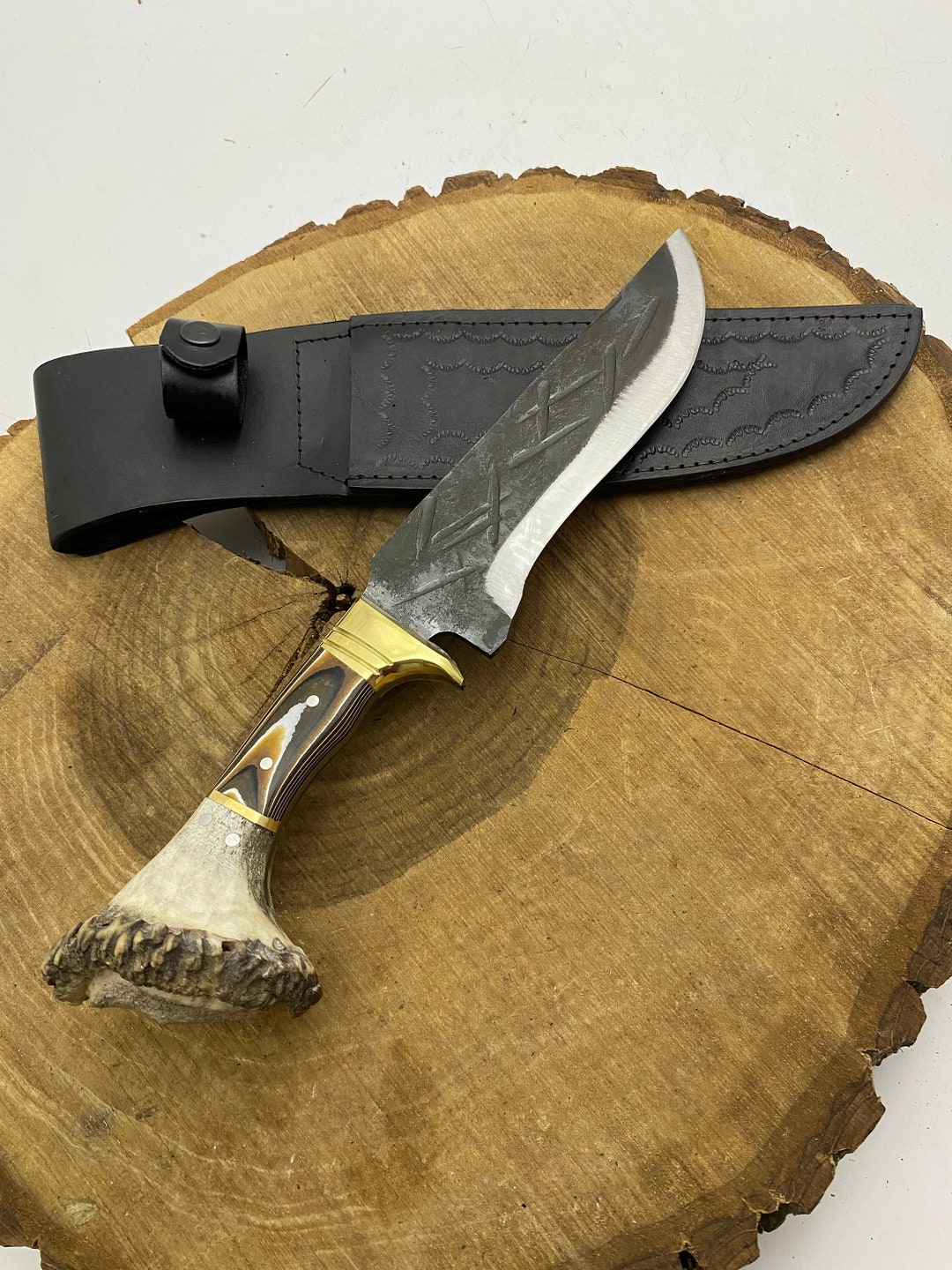 Handmade 5160 Forged Steel Bowie Knife With Leather Sheath Survival ...