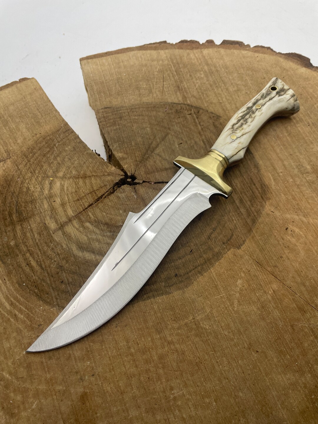 Custom Deer Horn Handle Full Tang Hunting Knife Survival Knife Tactical ...