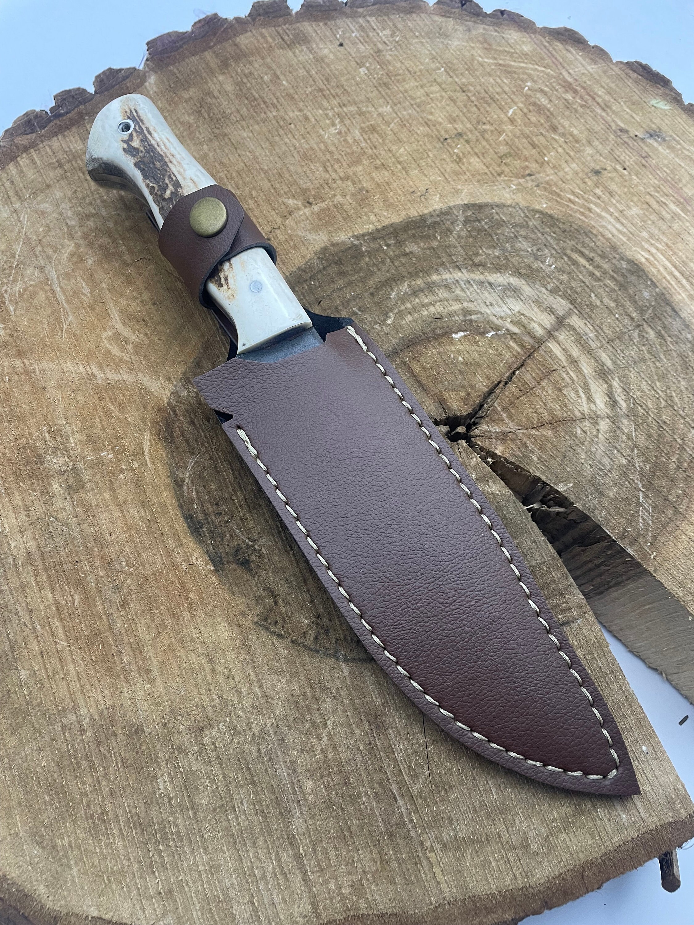 30 cm Handmade Stag Antler Handle Bushcraft Knife Custom Hunter Gifts ...