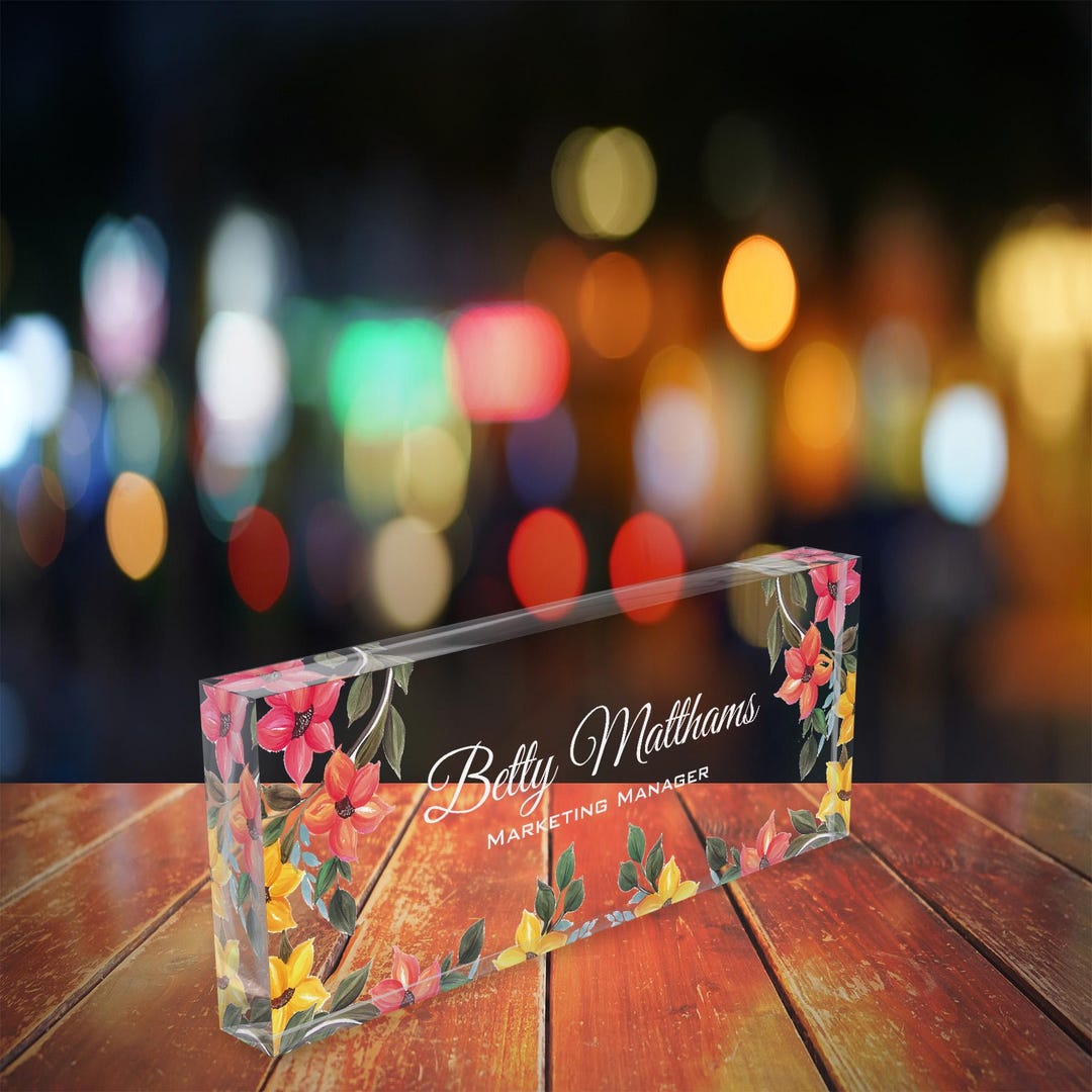 Flower Pattern Desk Name Plate, Custom Acrylic Name Plate, Gift for New ...