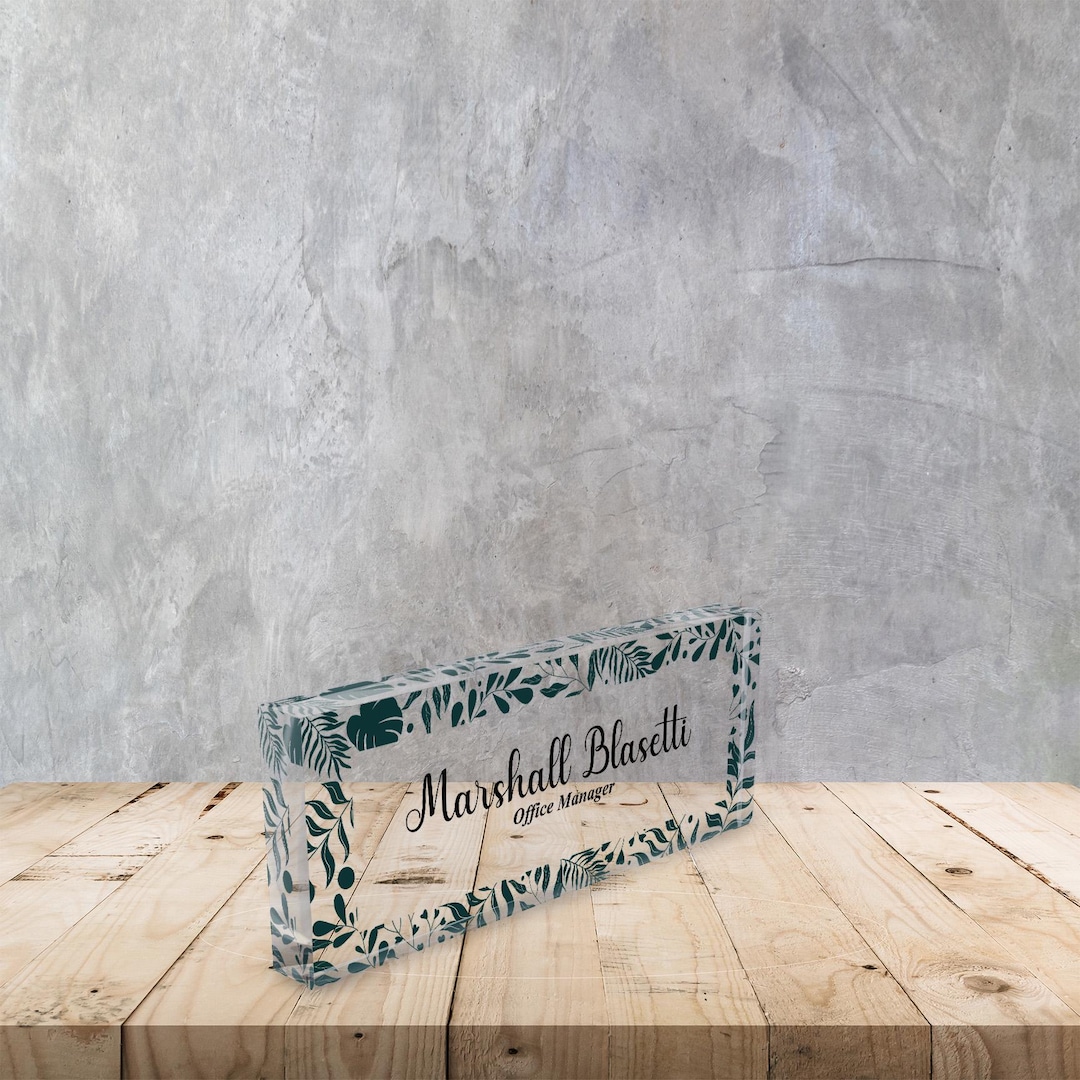 Leaf Pattern Desk Name Plate, Personalized Acrylic Name Plate, Gift for ...