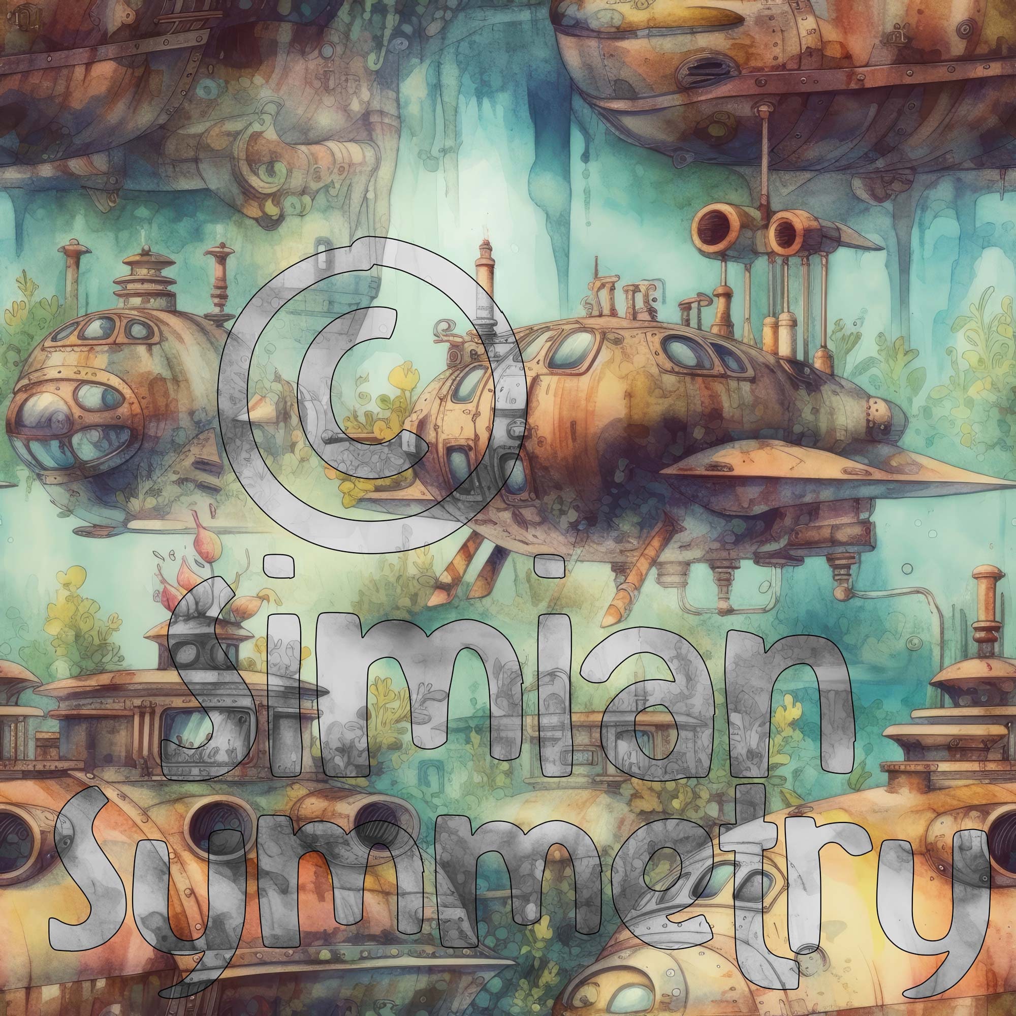 DIGITAL PAPER Steampunk Subs Series 1 Seamless Designs Twelve Colorful ...