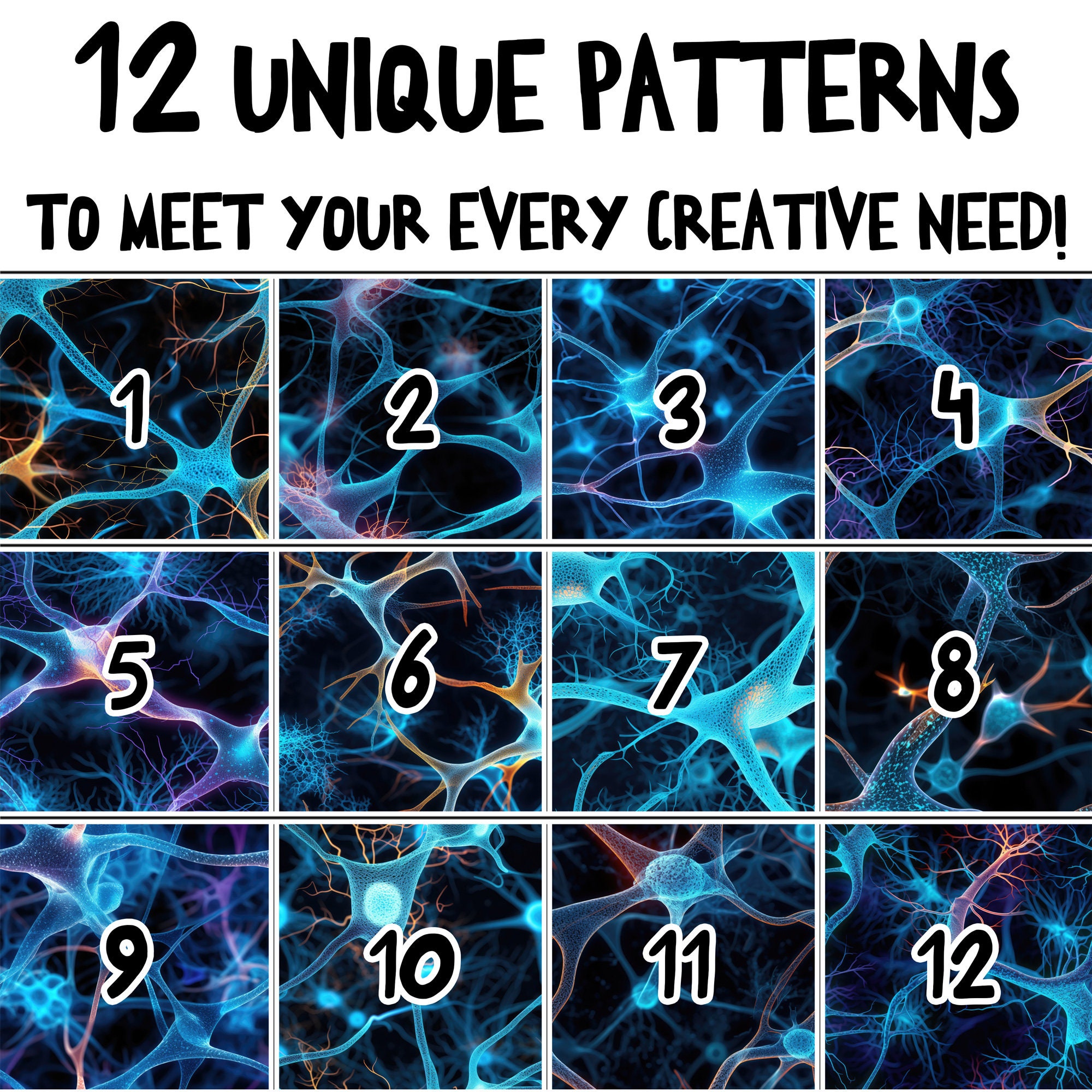 Microscopic Color Brain Neurons Digital Paper Instant Download Seamless ...