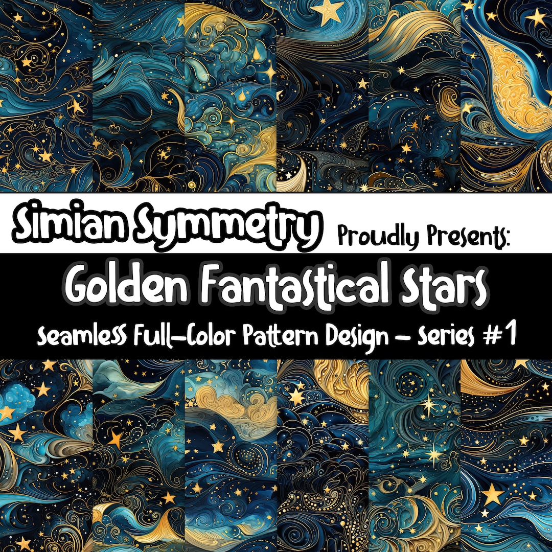 Golden Fantastical Stars | Instant Download | Seamless Patterns ...