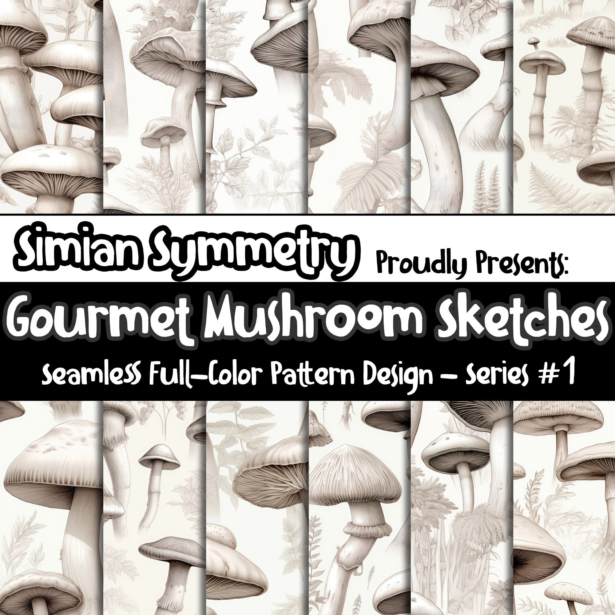 Mushroom Sketches Digital Paper Instant Download Seamless Patterns ...