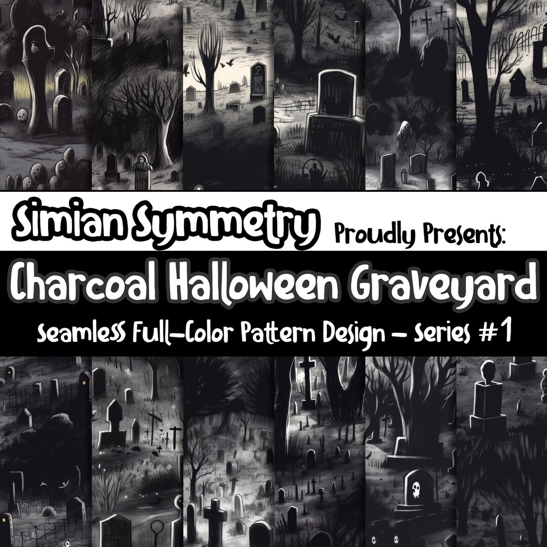 Charcoal Halloween Graveyard Digital Paper | Instant Download ...