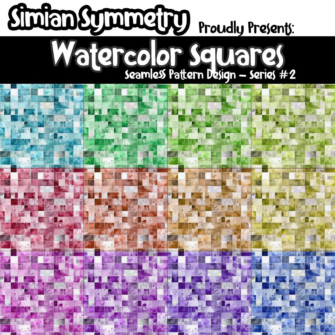 DIGITAL PAPER Watercolor Squares Series 2 | Seamless Designs | Twelve ...