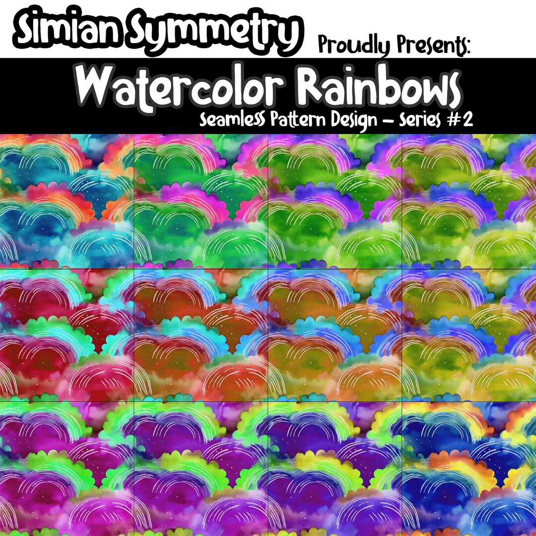DIGITAL PAPER Watercolor Rainbows Series 2 | Seamless Designs | Twelve Colorful Patterns | Tile ...