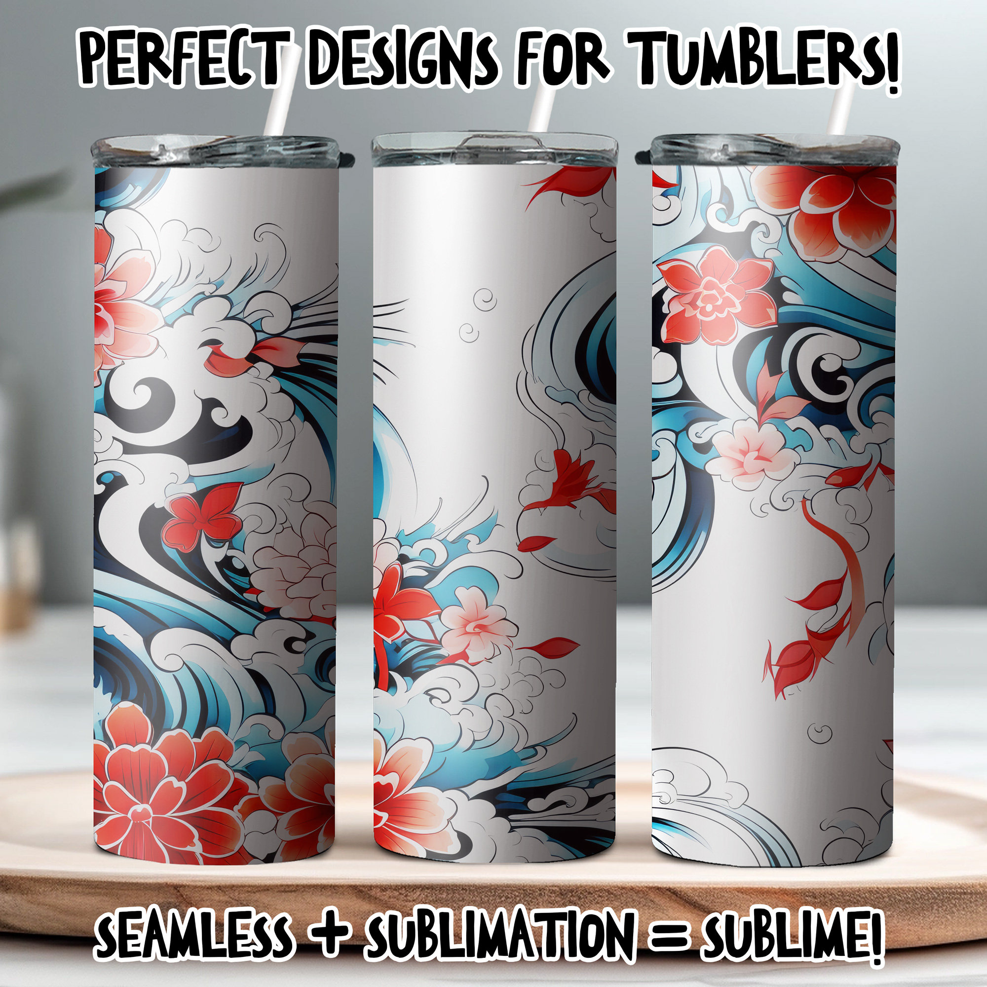 Japanese Style Ink Digital Art Instant Download Seamless Patterns ...