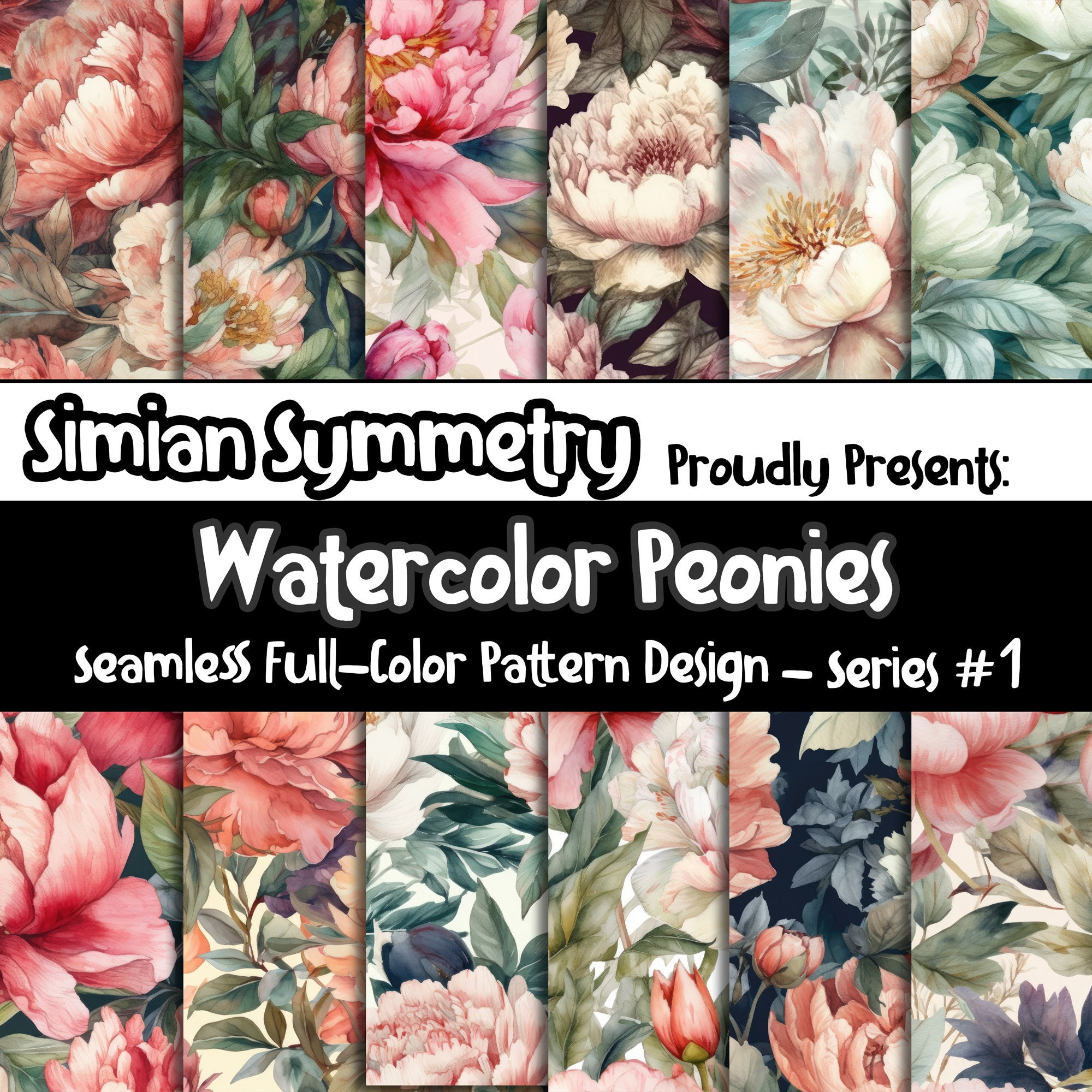 DIGITAL PAPER Watercolor Peonies Series 1 Seamless Designs Twelve ...