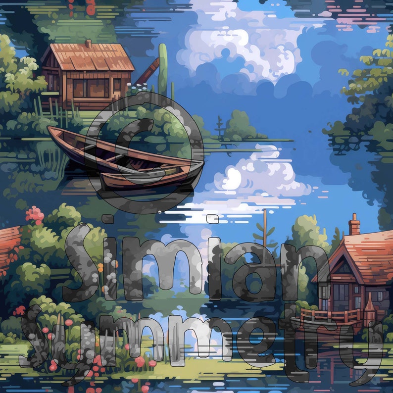 Pixelart Lake Houses Digital Paper Instant Download Seamless Patterns ...