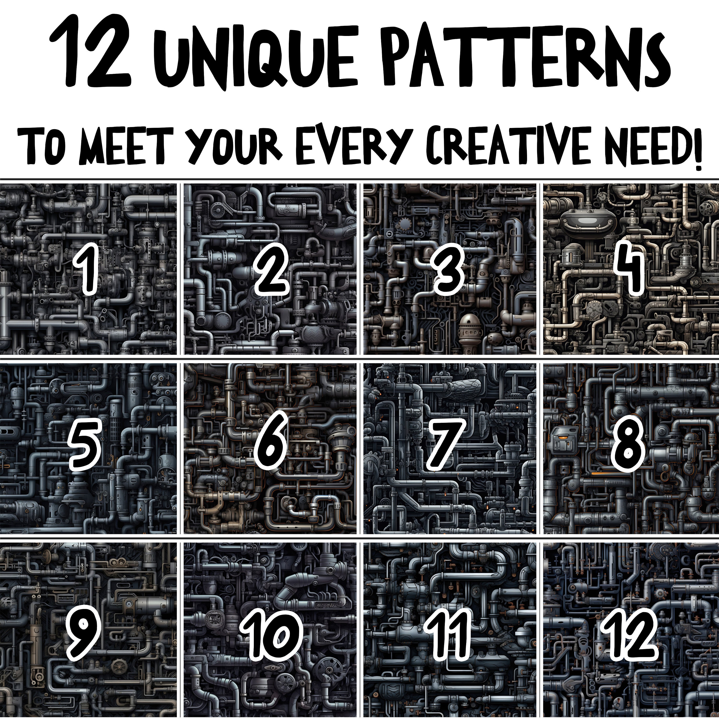 Dark Industrial Pipes Digital Paper Instant Download Seamless Patterns ...