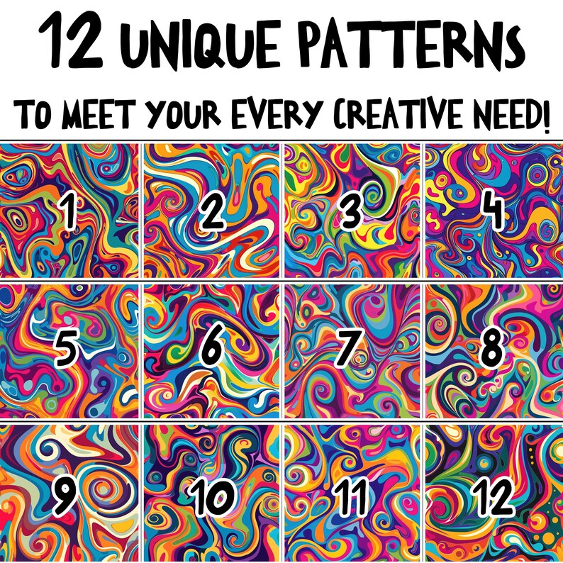 Psychedelic Hippie Swirls Digital Paper 60s Retro Pattern Instant ...