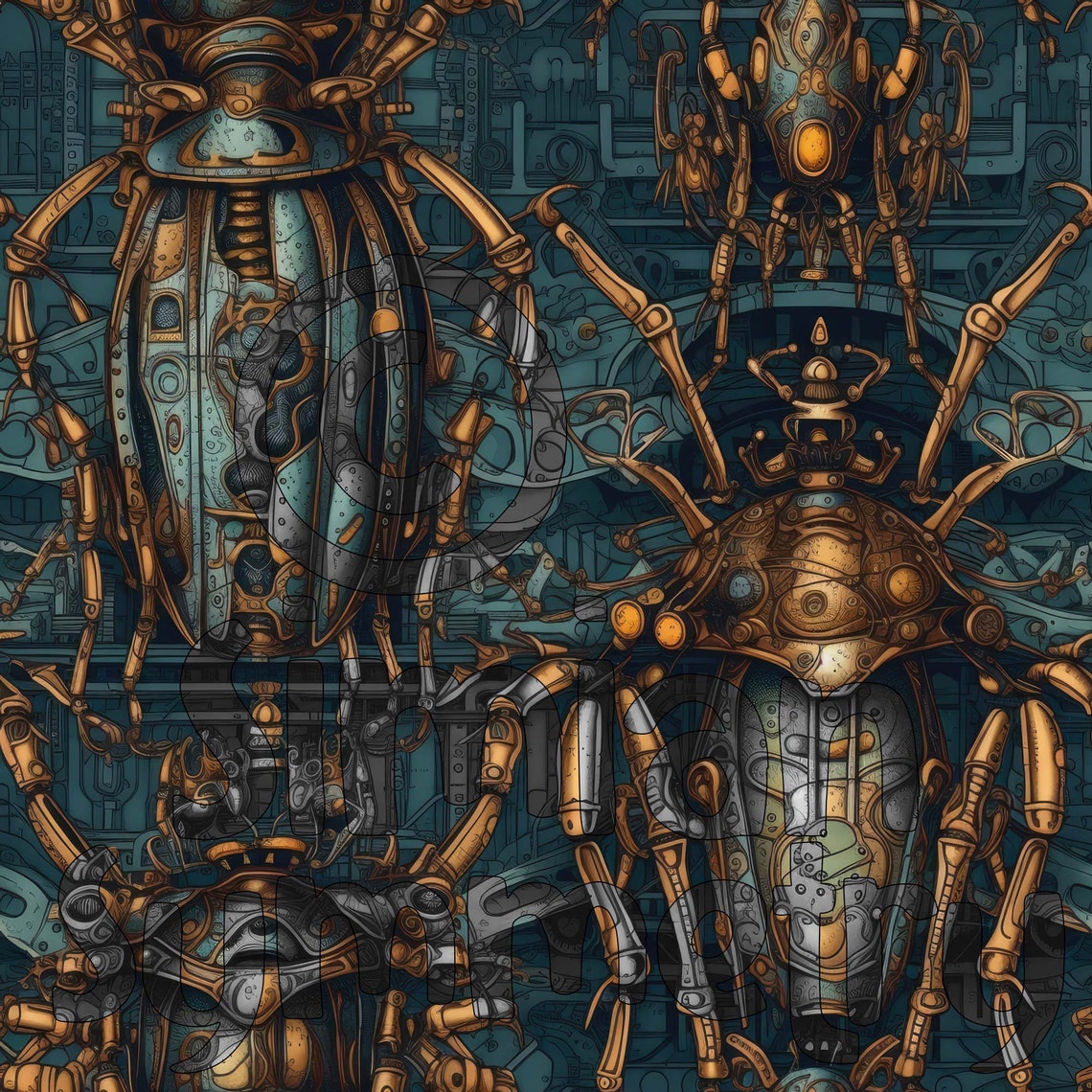 DIGITAL PAPER Biomechanical Beetles Series 1 | Seamless Designs ...