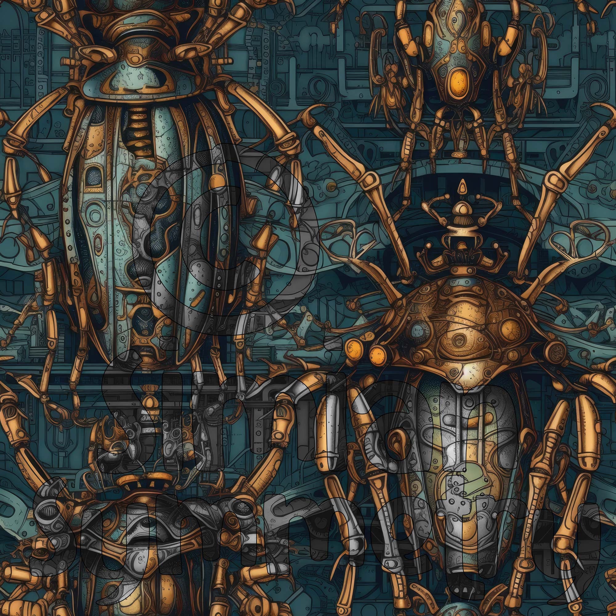 DIGITAL PAPER Biomechanical Beetles Series 1 | Seamless Designs ...