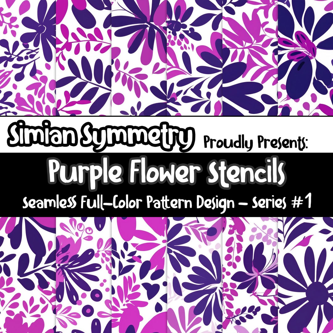Purple Flower Stencils Digital Paper | Instant Download | Seamless ...