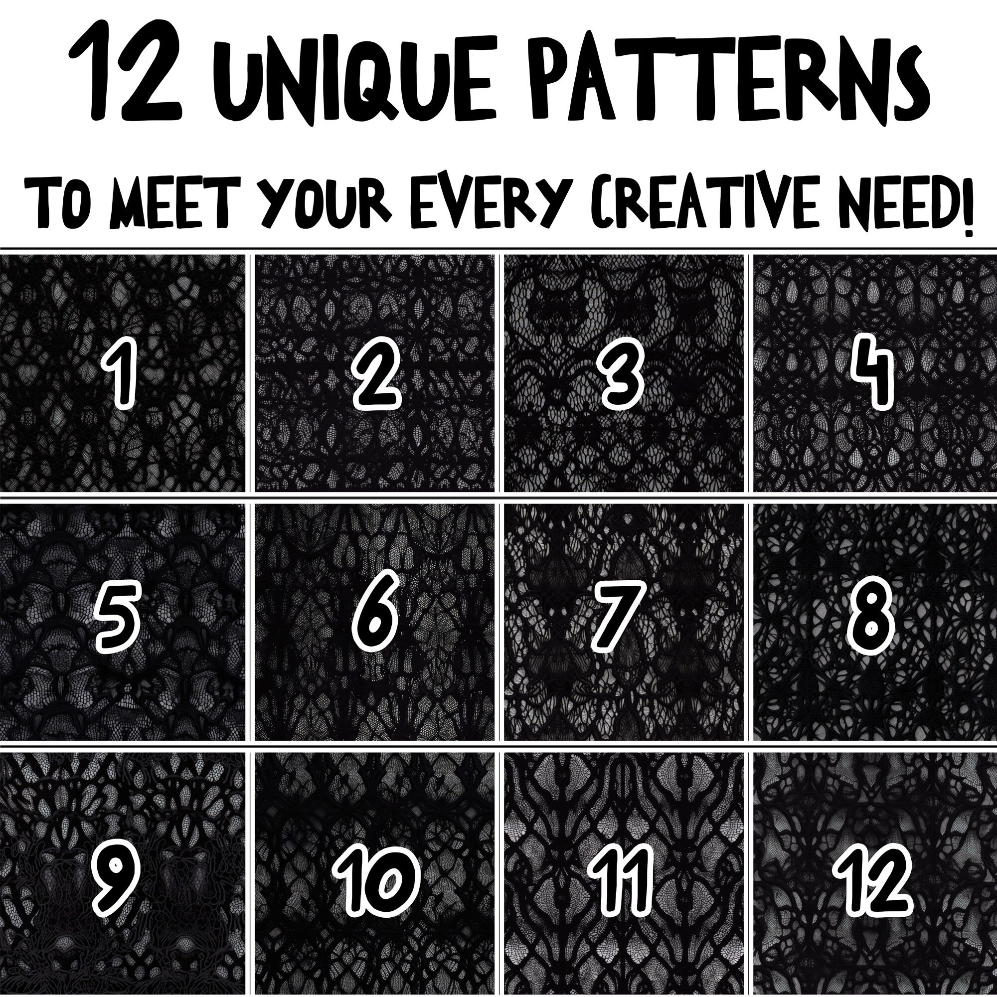 Black Gothic Lace Digital Paper Instant Download Seamless Patterns Dark ...