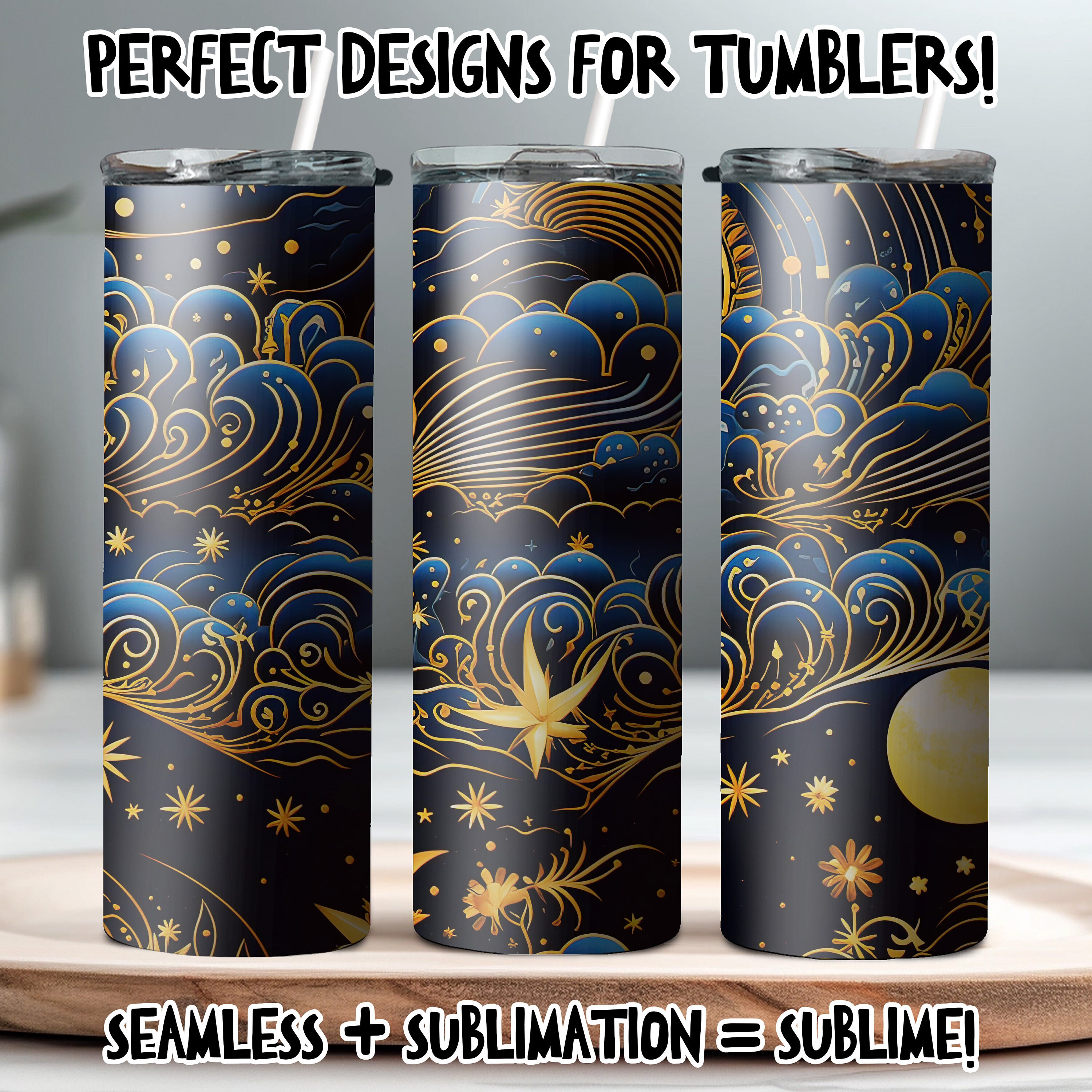 Golden Celestial Patterns Instant Download Seamless Patterns Celestial Stars & Moons Designs ...