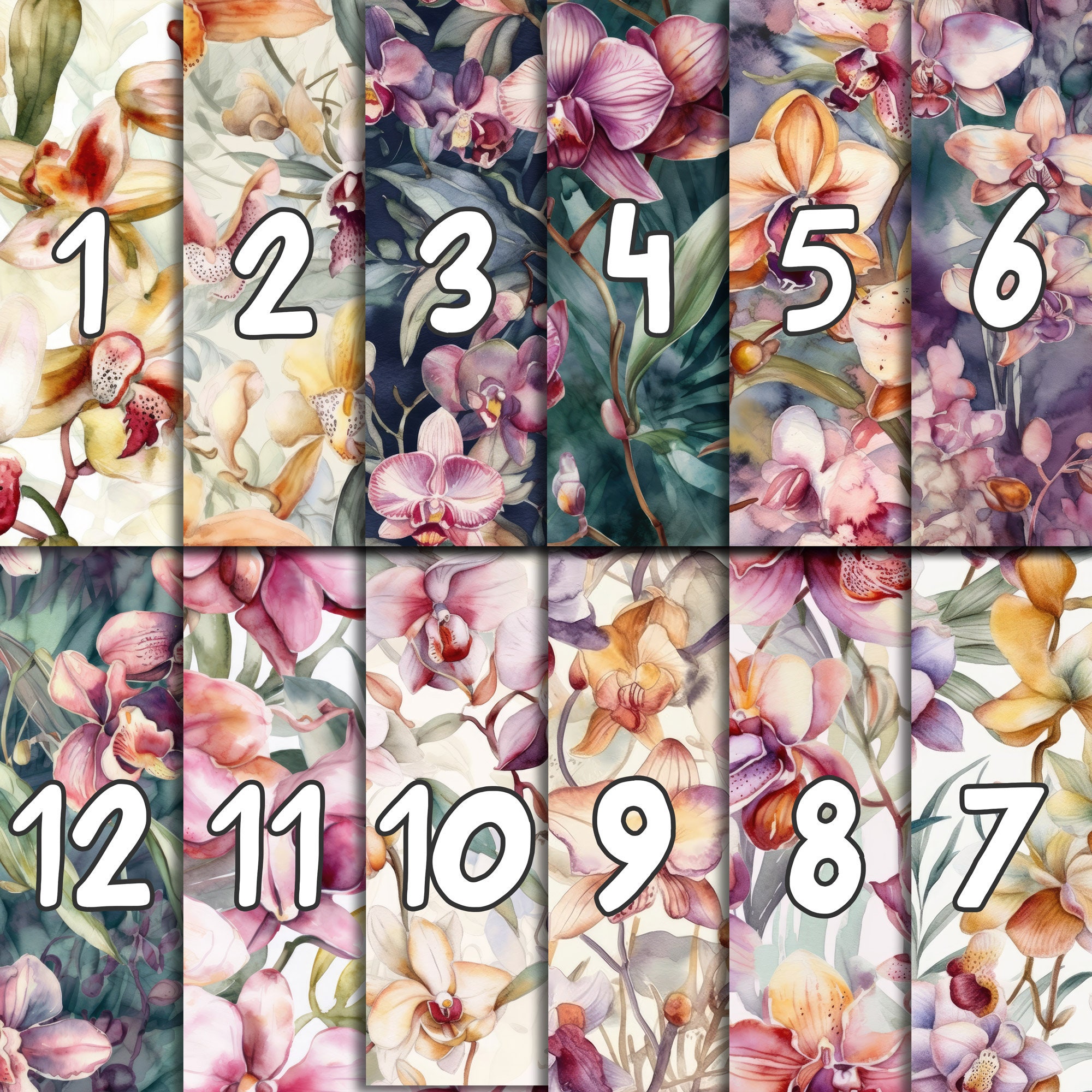 DIGITAL PAPER Watercolor Orchids Series 1 Seamless Designs - Etsy