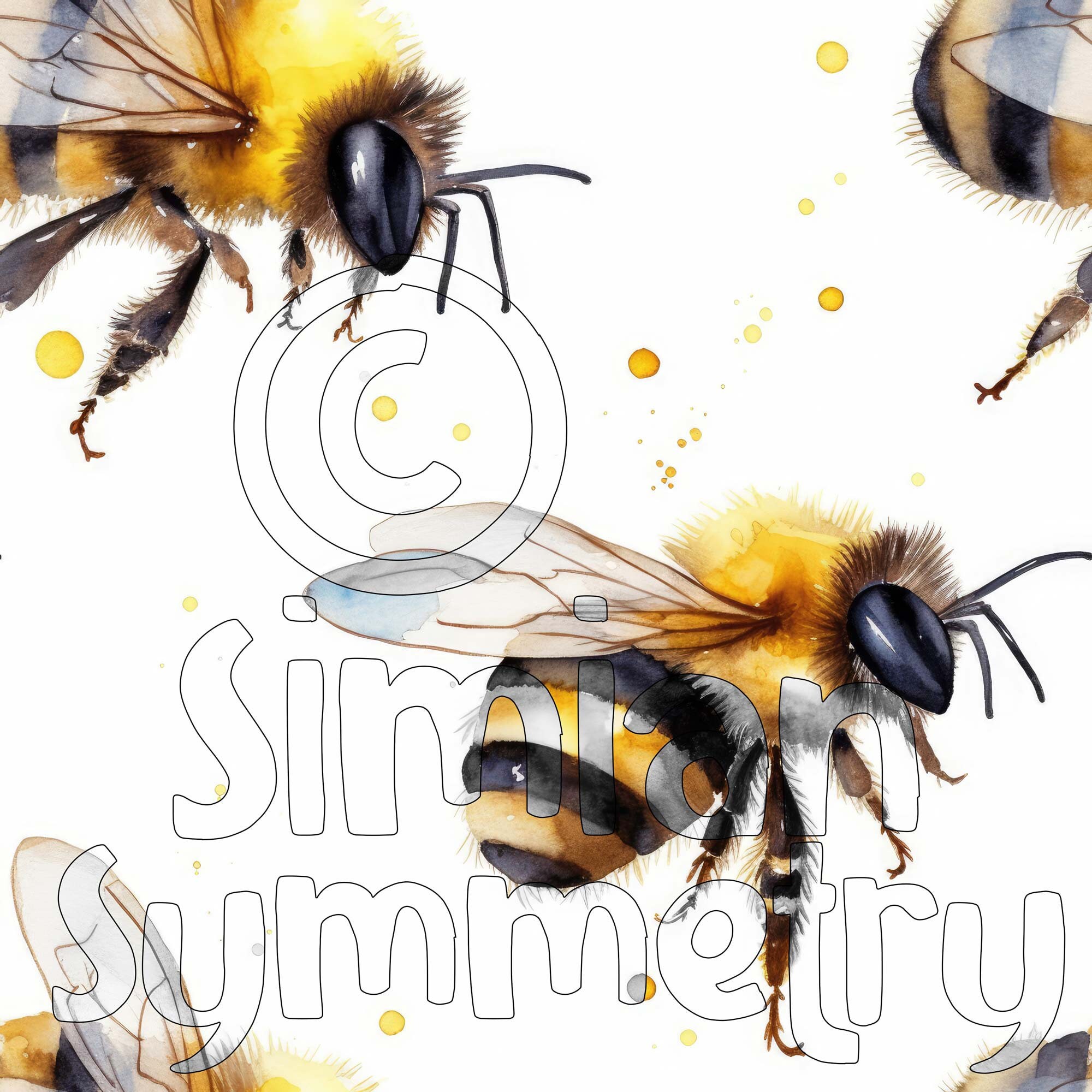 DIGITAL PAPER Watercolor Honey Bees Series 1 Seamless Designs Twelve ...