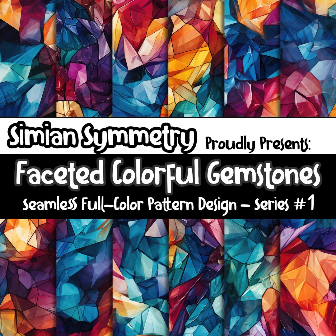 Faceted Colorful Gemstones Digital Paper | Instant Download | Seamless ...