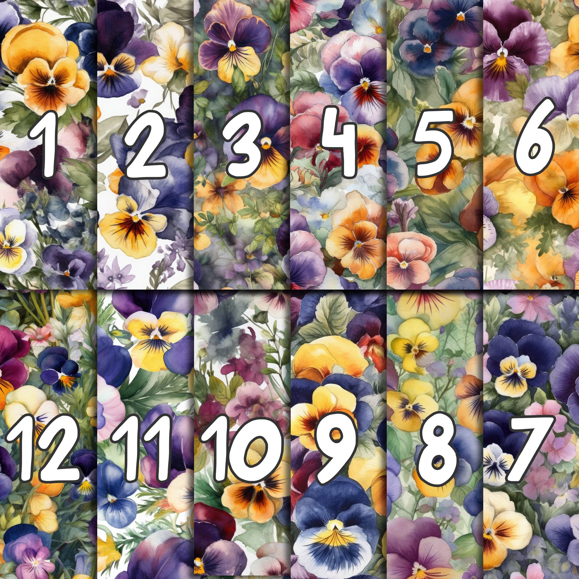 DIGITAL PAPER Watercolor Pansies Series 1 Seamless Designs - Etsy