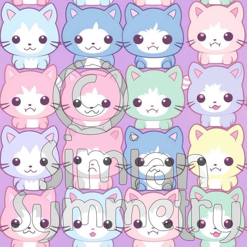 DIGITAL PAPER Cute Kawaii Kitties Series 1 Seamless Designs Twelve ...