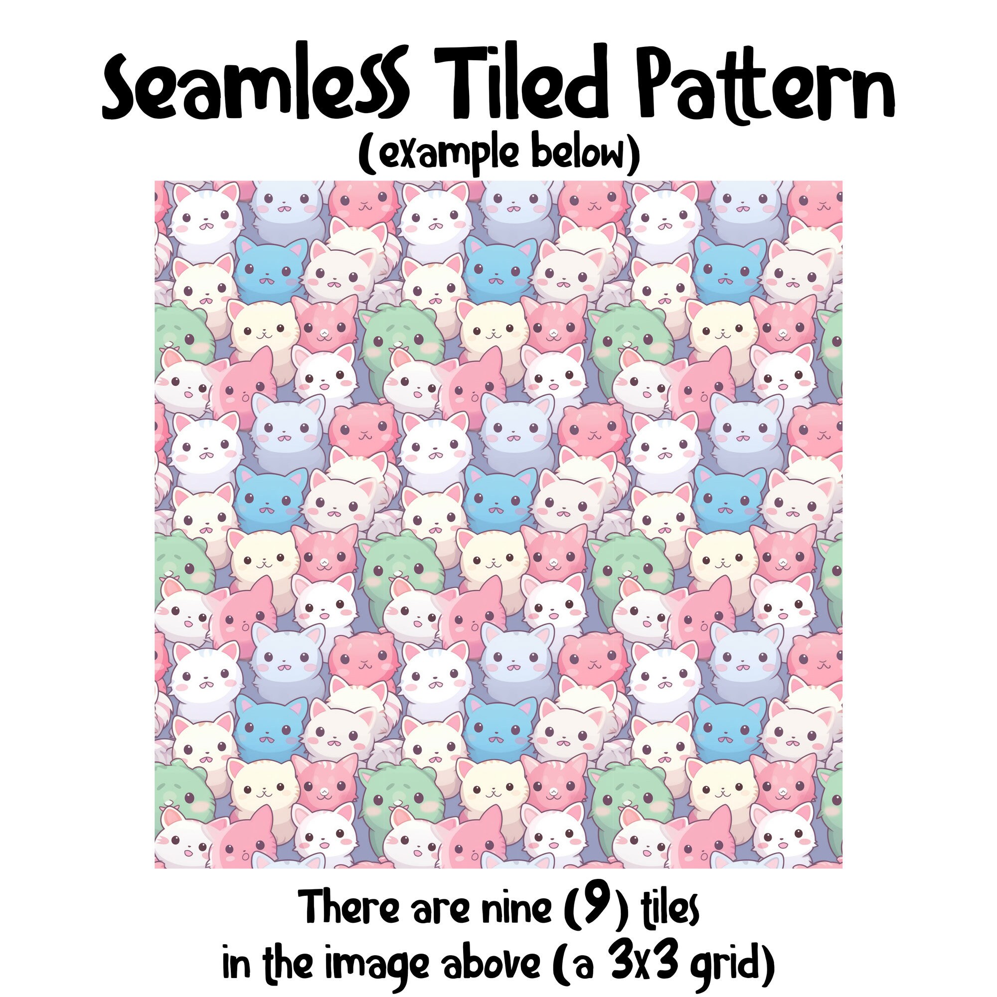 DIGITAL PAPER Cute Kawaii Kitties Series 1 Seamless Designs Twelve ...
