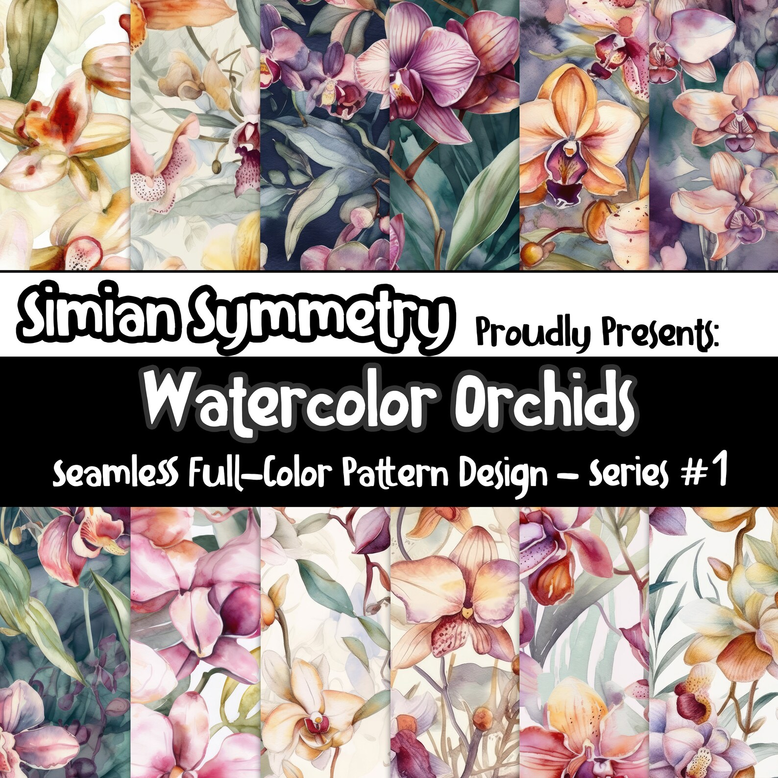 DIGITAL PAPER Watercolor Orchids Series 1 Seamless Designs Twelve ...