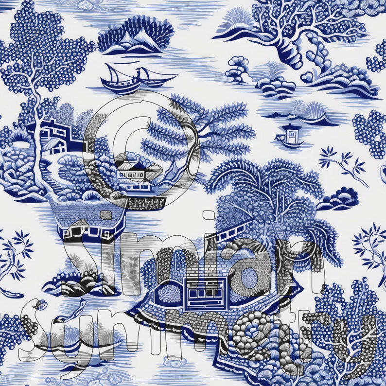 Blue Willow Dinnerware | Instant Download | Seamless Patterns | Tableware Collection | Blue ...