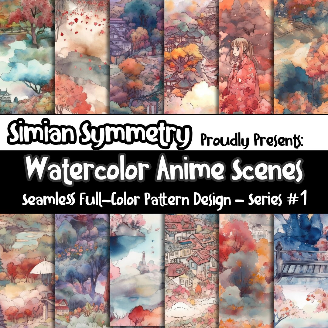 Anime Scenes Digital Paper | Neko Seamless Design | Anime Repeating ...