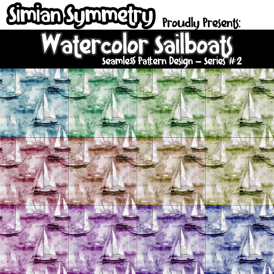 DIGITAL PAPER Watercolor Sailboats Series 2 | Seamless Designs | Twelve ...