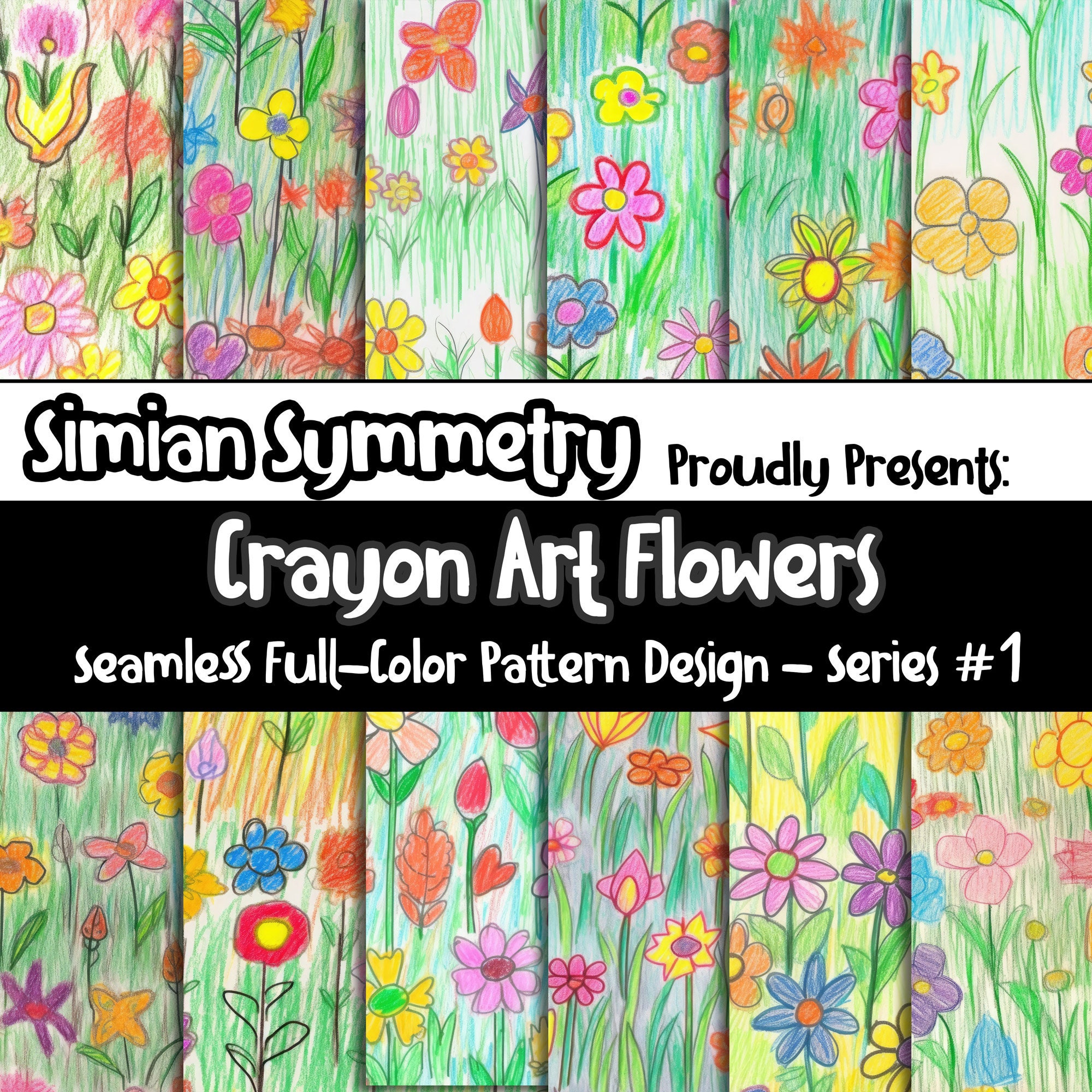 DIGITAL PAPER Crayon Art Flowers Series 1 Seamless Designs - Etsy