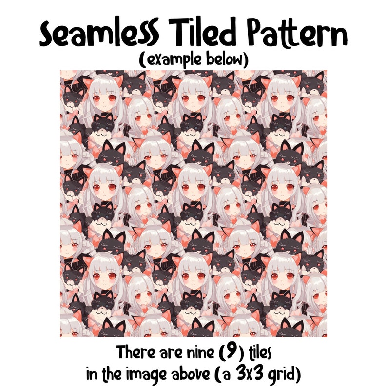 Anime Cat Girls Digital Paper Neko Seamless Design Kawaii Repeating ...