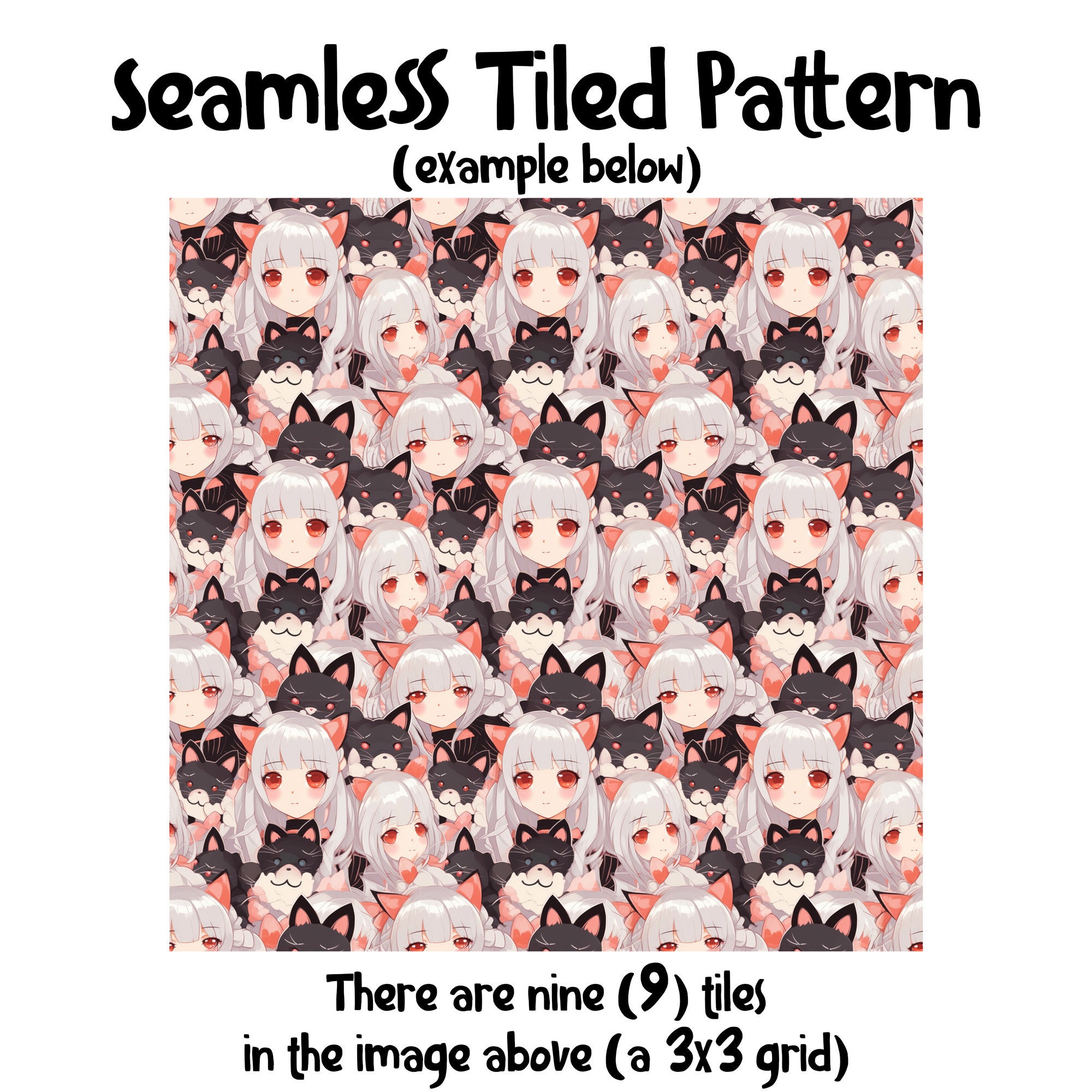 Anime Cat Girls Digital Paper Neko Seamless Design Kawaii Repeating ...