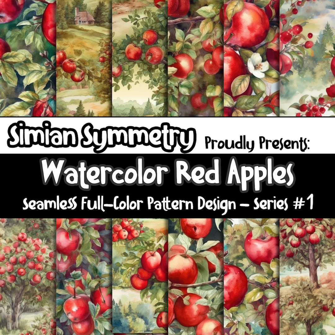DIGITAL PAPER Red Apples Series 1 | Seamless Designs | Twelve Colorful ...