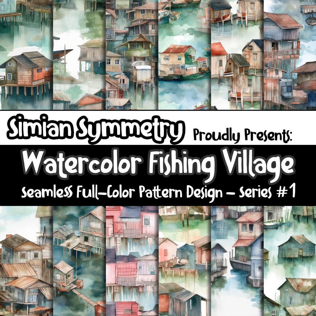 DIGITAL PAPER Watercolor Fishing Village Series 1 | Seamless Designs ...