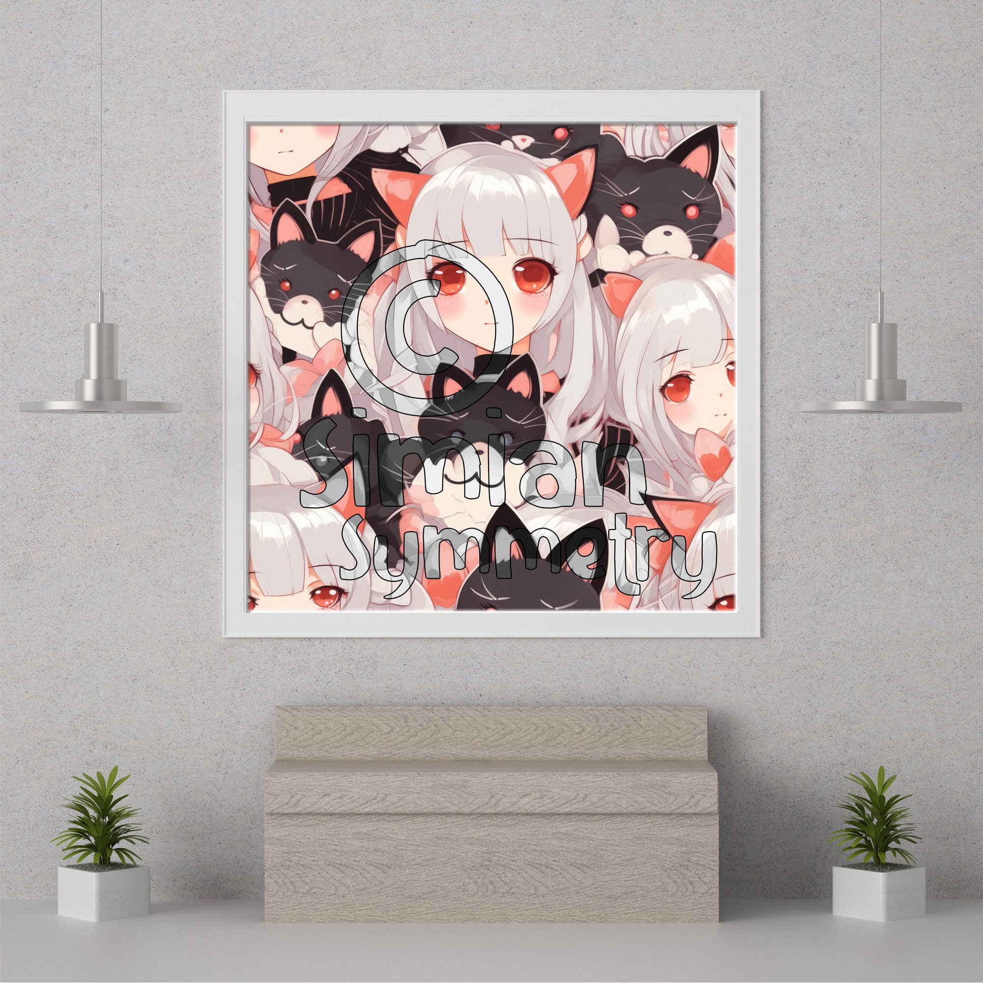 Anime Cat Girls Digital Paper Neko Seamless Design Kawaii Repeating ...