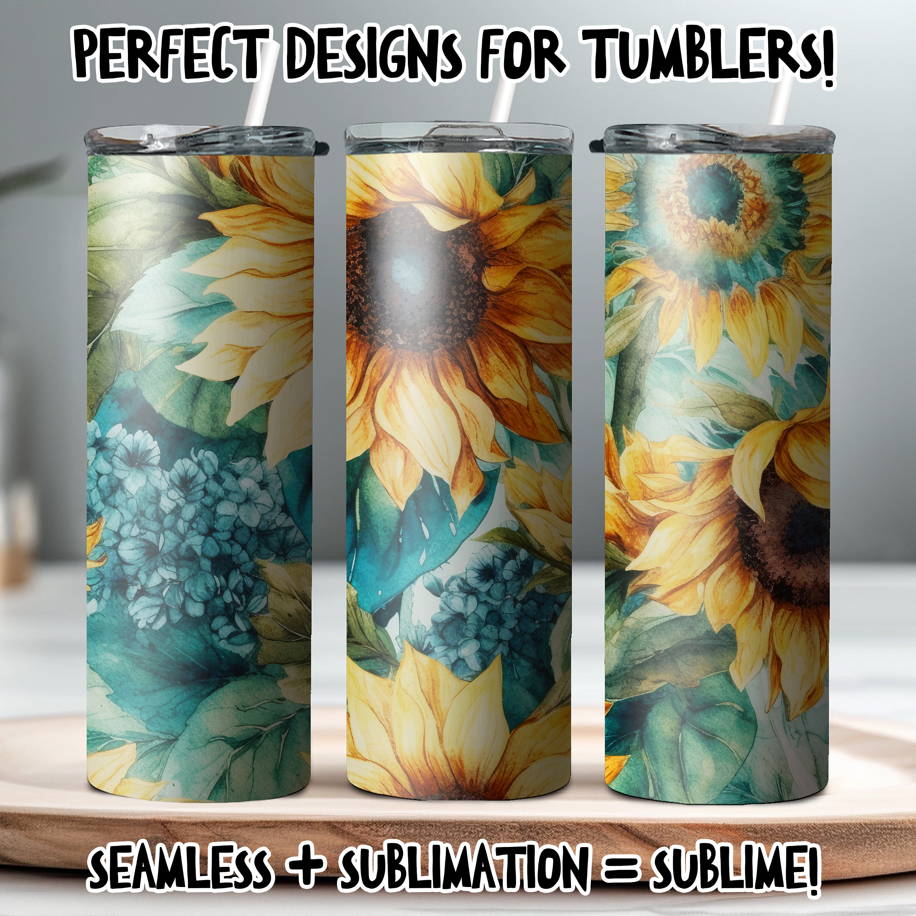 Watercolor Sunflowers Digital Paper | Watercolor Sunflowers Seamless ...