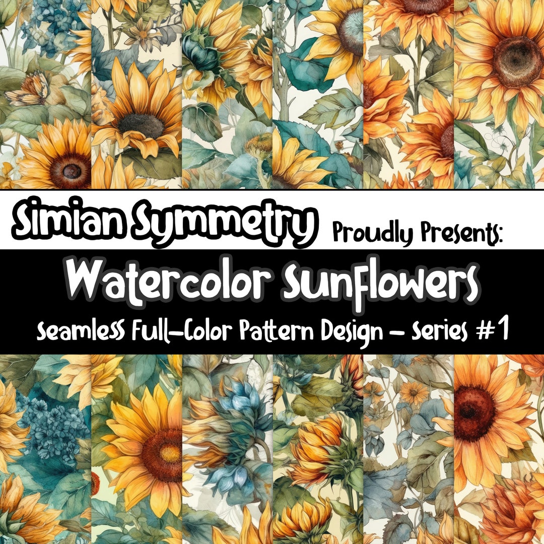 Watercolor Sunflowers Digital Paper | Watercolor Sunflowers Seamless ...