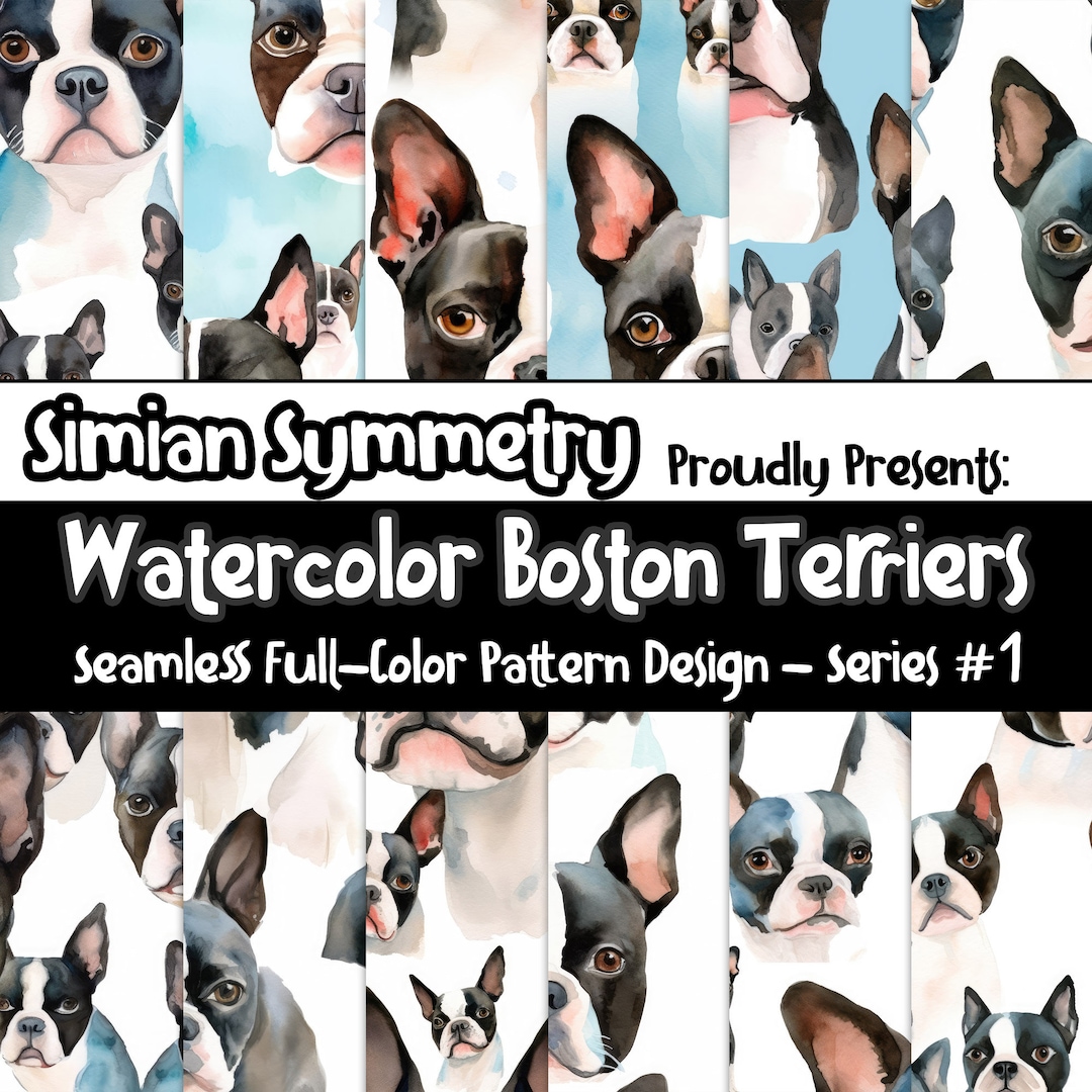 DIGITAL PAPER Watercolor Boston Terriers Series 1 | Seamless Designs ...