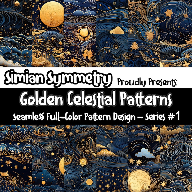 Golden Celestial Patterns Instant Download Seamless Patterns Celestial ...
