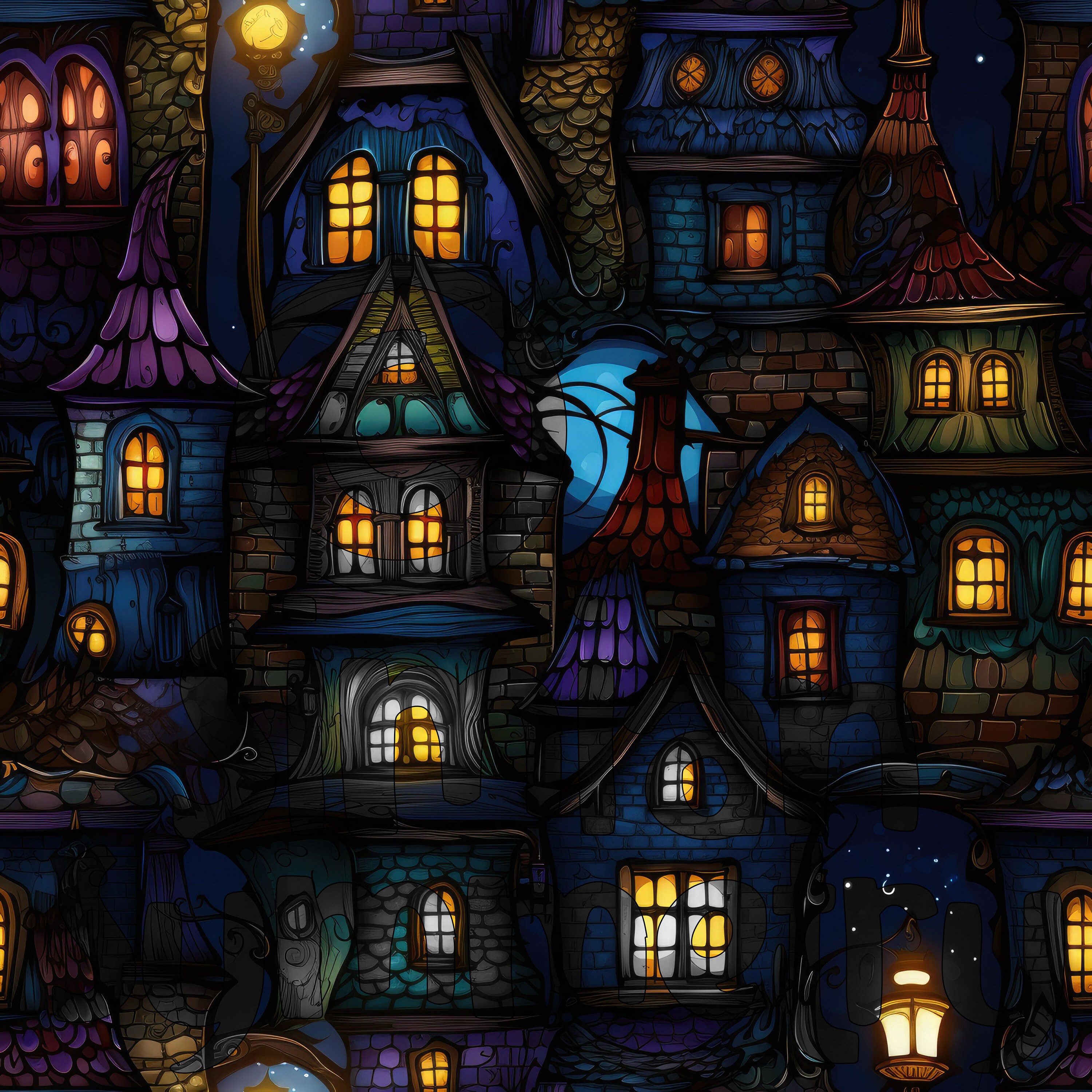 Oldtown Night Houses Instant Download Seamless Patterns Vintage ...
