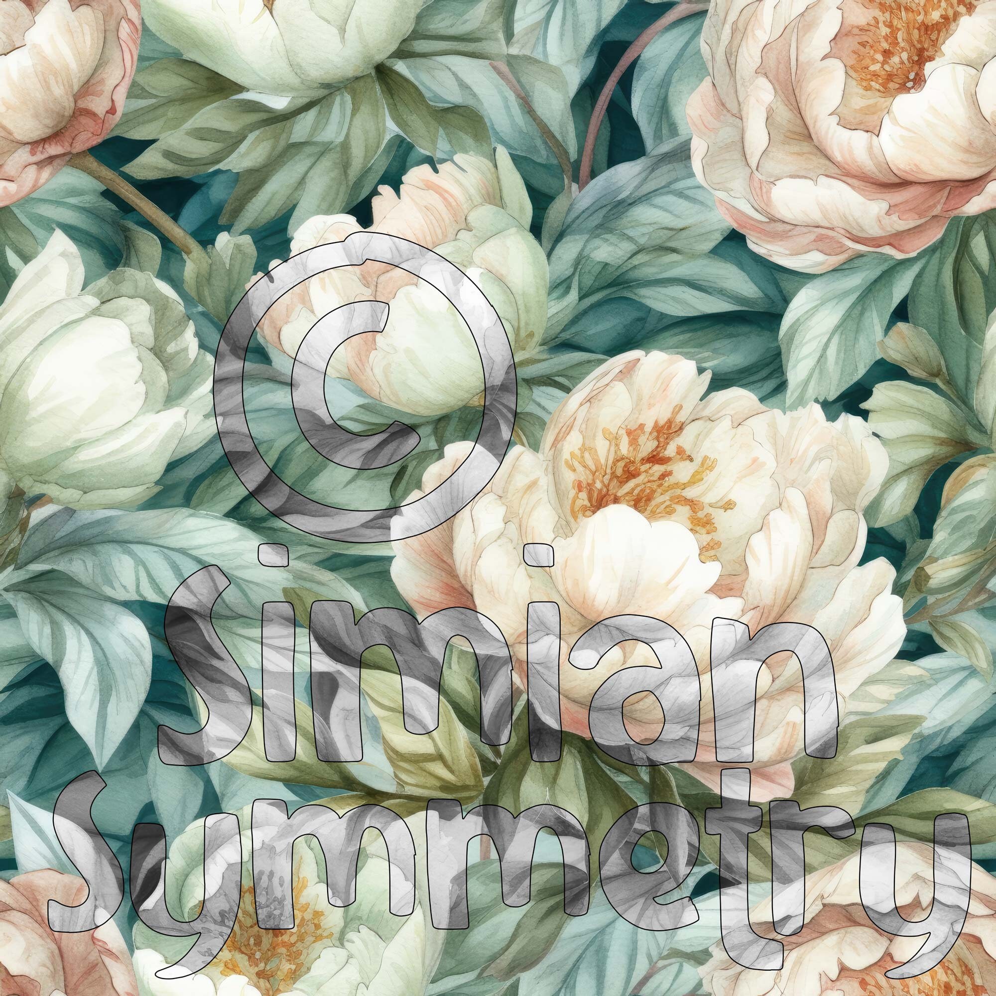 DIGITAL PAPER Watercolor Peonies Series 1 Seamless Designs Twelve ...