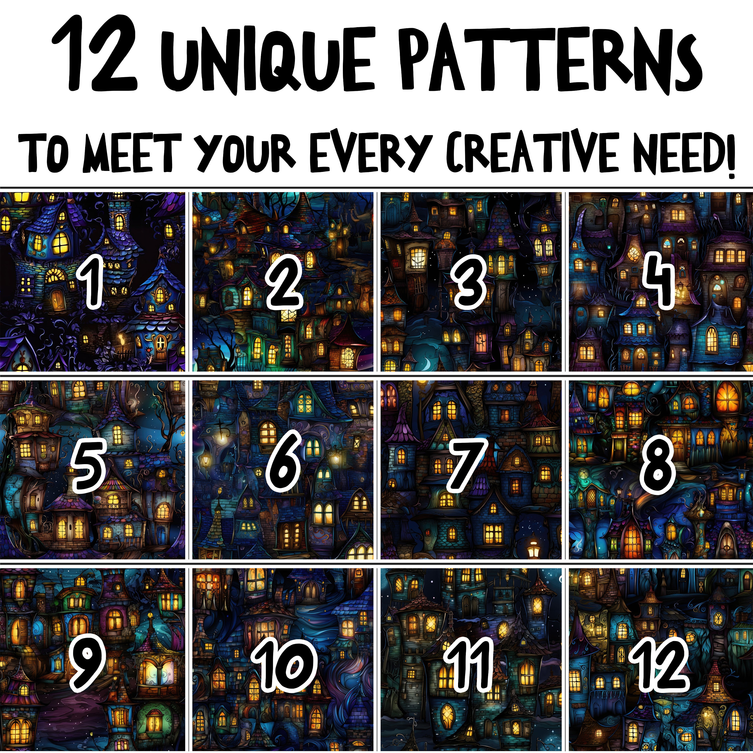 Oldtown Night Houses | Instant Download | Seamless Patterns | Vintage ...