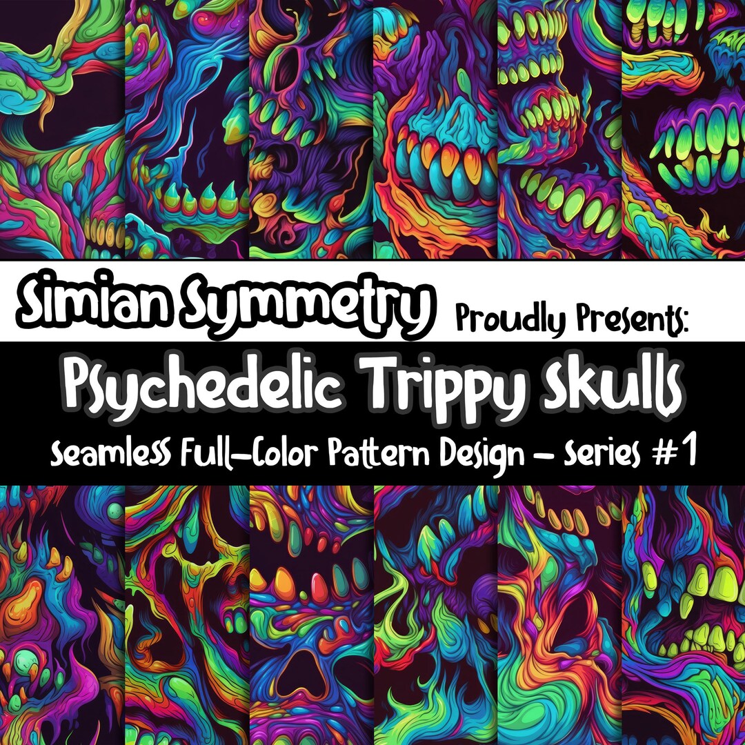 DIGITAL PAPER Psychedelic Trippy Skulls Series 1 | Seamless Designs ...