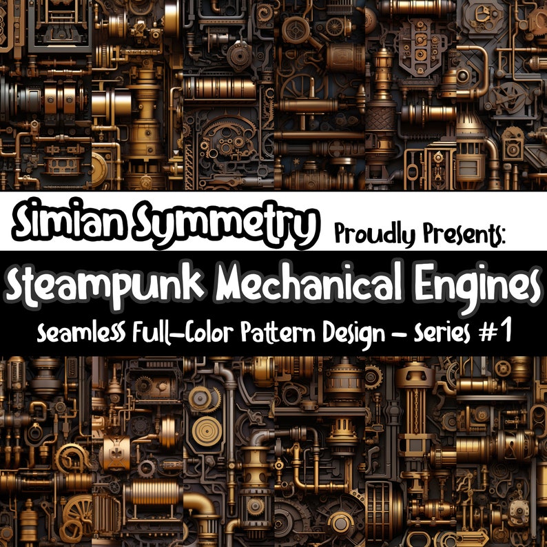 Steampunk Mechanical Engines | Instant Download | Seamless Patterns ...